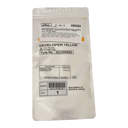 Ricoh Aficio MP C3000 Yellow Developer, Genuine (G9912)